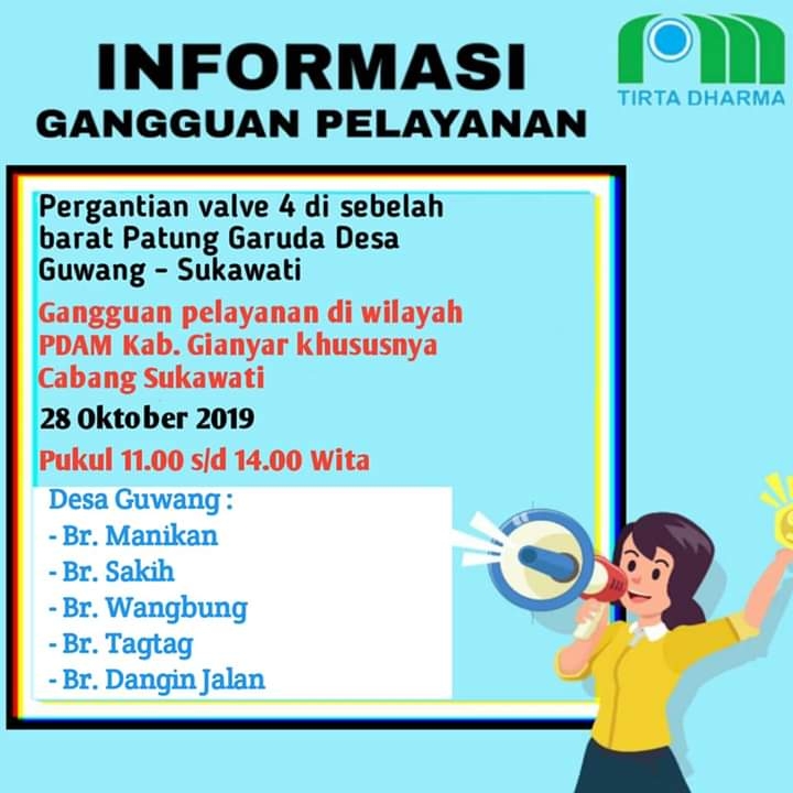 INFORMASI PELAYANAN GANGGUAN PDAM KABUPATEN GIANYAR, 28 Oktober 2019